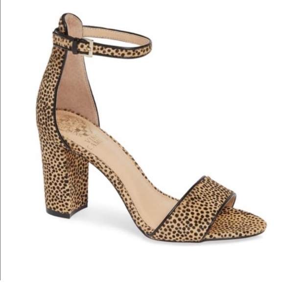 Vince Camuto | Shoes | Leopard Print Ankle Strap Block Heel Sandals ...